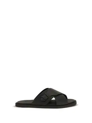 Fendi Calfskin Leather Slide Sandals - Black
