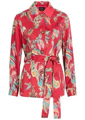 Etro Printed Belted Satin Jacket - Multicoloured