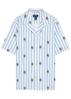 Polo Ralph Lauren Striped Polo-bear Cotton-poplin Sleep Shirt - Blue