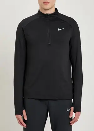 Nike Dri-fit Quarter Zip Stretch Jersey Running Top - Black