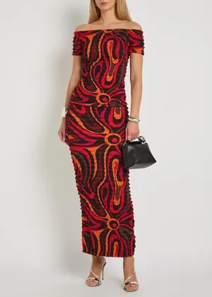 Emilio Pucci Printed Seersucker Midi Skirt - Orange