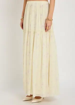 LoveShackFancy Positano Floral Print Georgette Maxi Skirt - Yellow