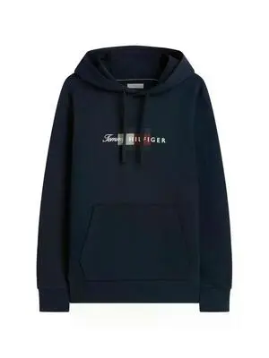 Tommy Hilfiger Logo Print Drawstring Hoodie - Blue
