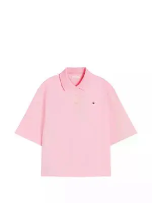 Tommy Hilfiger Embroidered Logo Ribbed Polo Top - Pink