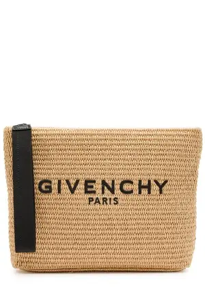 Givenchy Logo Embroidered Raffia Pouch - Natural