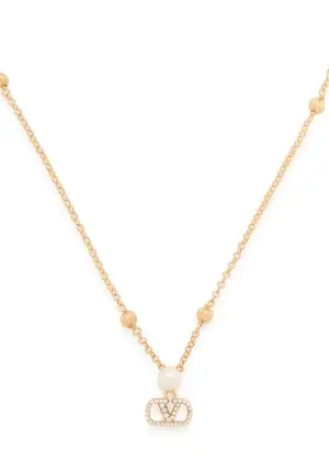 Valentino Garavani Valentino Garavani VLogo Signature Crystal And Pearl Necklace Gold