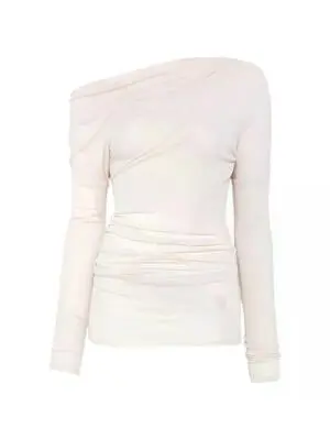 Elisabetta Franchi Asymmetric Ruched Top - Neutrals