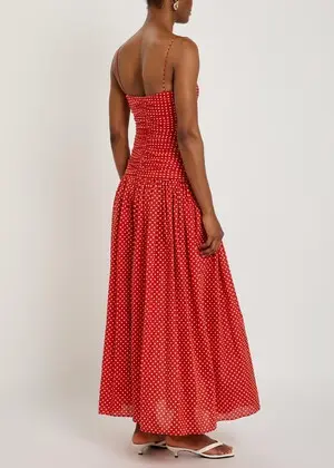 Matteau Polka Dot Gathered Cotton-blend Midi Dress - Red