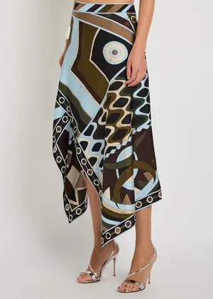 Emilio Pucci Asymmetric Printed Silk Midi Skirt