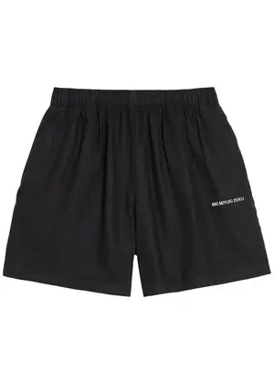MKI MIYUKI ZOKU Logo Embroidered Linen Swim Shorts - Black