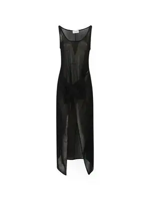 ANEMOS Sleeveless Knot-detail Semi-sheer Dress - Black