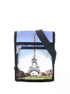 Balenciaga Printed Canvas Cross Body Bag - Blue