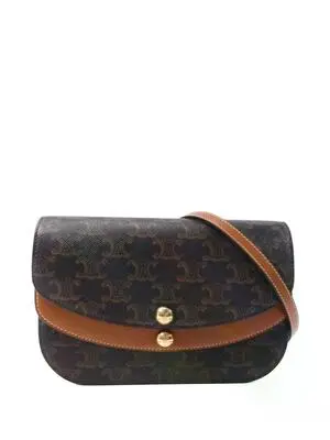 Celine Triomphe Canvas Leather Trim Shoulder Bag - Brown