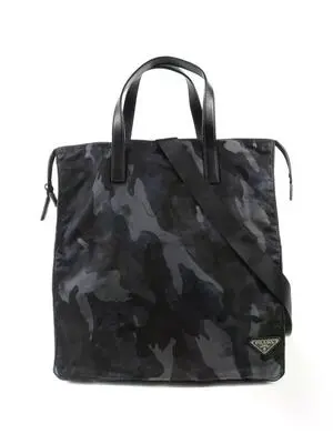 Prada Camouflage Print Tote Bag - Black