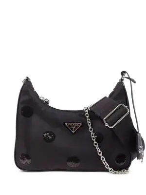 Prada Sequin Polka-dot Shoulder Bag - Black