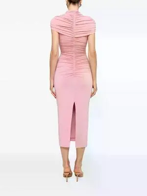 NISSA Ruched Mock Neck Midi Dress