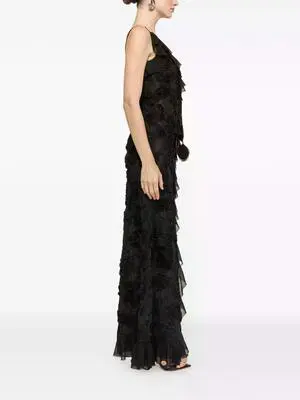 NISSA Floral Embroidered Ruffled Maxi Dress