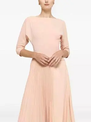 NISSA Pleated Panel Buckled Waist Midi Dress