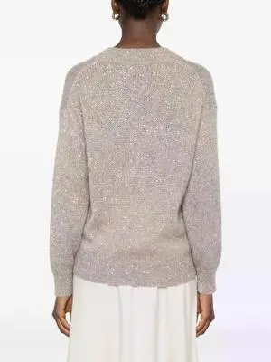 Brunello Cucinelli Sequin Embellished V-neck Sweater