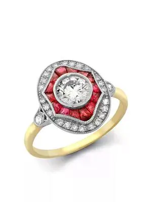 PRAGNELL 18kt Yellow Gold Art Deco Diamond And Ruby Ring