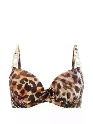 Guess Leopard-print Crystal-embellished Bikini Top - Brown