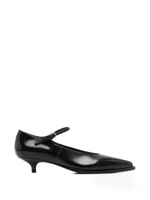 Miu Miu Leather Pointed Toe Ankle Strap Pumps - Black