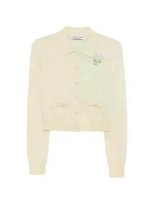 SELF-PORTRAIT Floral Embroidered Button-up Cardigan - Yellow