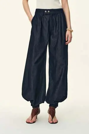 Fabrique Bonnie Handwork Pleats Balloon Jeans In Acetate Tencel Denim