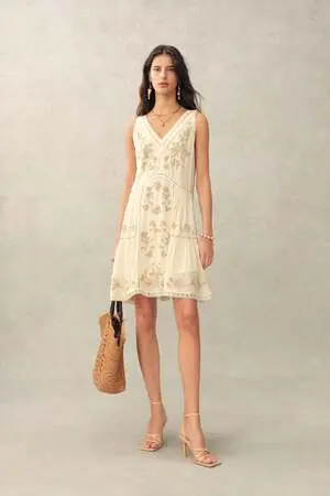 Fabrique Aurelia Floral Lace Embroidery Sleeveless Dress - White