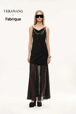 Fabrique Wraith Metallic Embellished Slip Dress In Wool