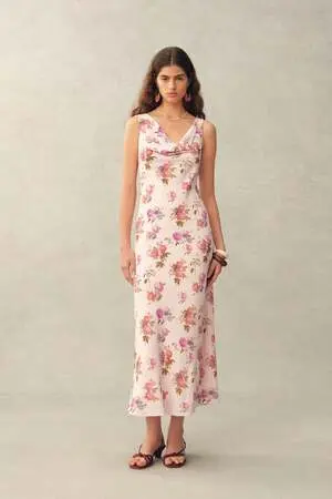 Fabrique Floral Cowl Neck Sleeveless Maxi Dress - Multicolor