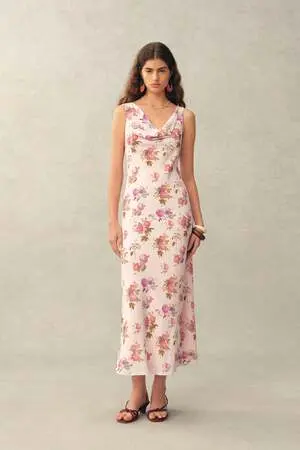 Fabrique Floral Cowl Neck Sleeveless Maxi Dress - Multicolor