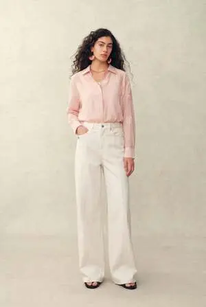 Fabrique Linen Blend Embroidered Shirt - Pink