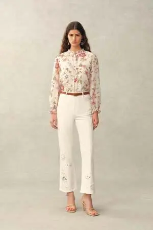 Fabrique Adelaide Handpainted Floral Silk Linen Organza Blouse