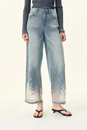 Fabrique Ariel Straight Cropped Jeans In Cotton-rich Transparent Burnout Denim - Blue