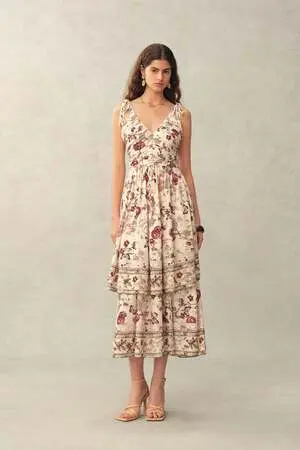 Fabrique Seraphina Pomegranate Print Linen Blend Midi Dress
