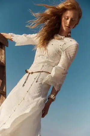 Fabrique Aitana Lace Jacquard Embroidery Long Sleeve Dress - White