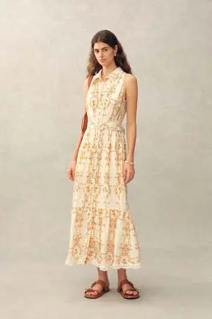 Fabrique Wendy Floral Embroidery Sleeveless Midi Dress - Multicolor