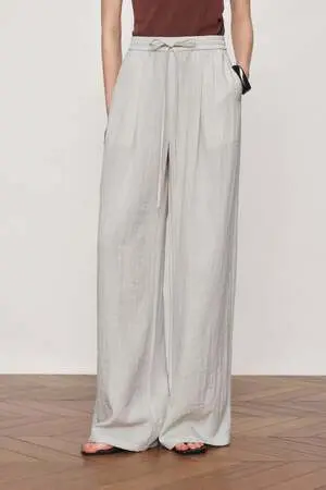 Fabrique Eva Ivory Ruched Drawstring Wide Leg Pants - Grey
