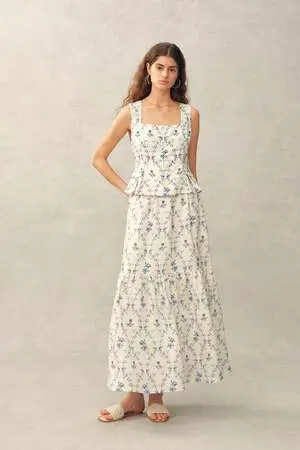 Fabrique Elara Pleated Floral Square Neck Sleeveless Top And Skirt Set - Multicolor