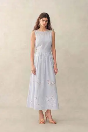 Fabrique Gracie Striped Embroidered Sleeveless Dress - Blue