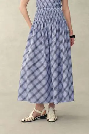 Fabrique Crystal Smocked A-line Plaid Skirt - Blue