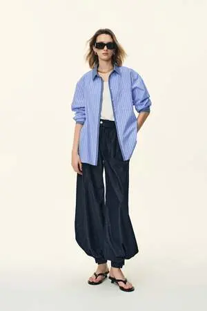 Fabrique Blair Contrast Collar Striped Cotton Poplin Shirt - Blue