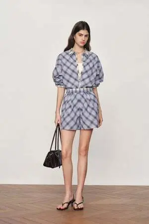 Fabrique Lia Plaid Seersucker Shirt And Shorts Set - Blue