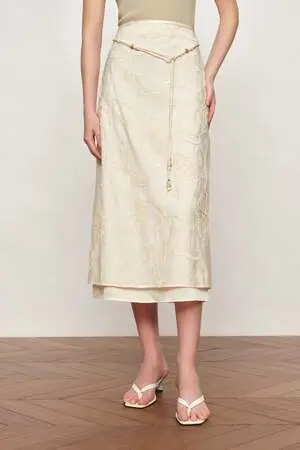 Fabrique Korin Koi Embroidered Midi Skirt - Yellow