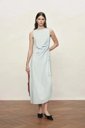 Fabrique Arilyn Petal Drawstring Dress In Fold Texture - Blue
