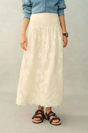 Fabrique Bailey Lace Embroidered Midi Skirt - White