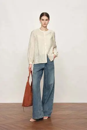 Fabrique Veyra Embroidered Cotton Blend Shirt - Yellow