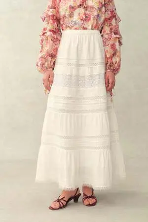 Fabrique Liora Boho Lace Maxi Skirt - White