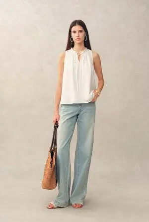 Fabrique Rosalind Sleeveless Top With Ruffle Neck Tie
